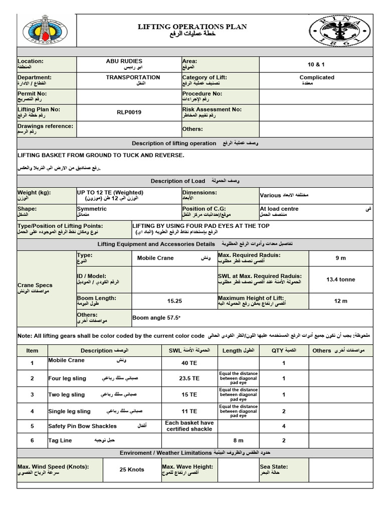 Lift Plan For Lifting Basket. | PDF