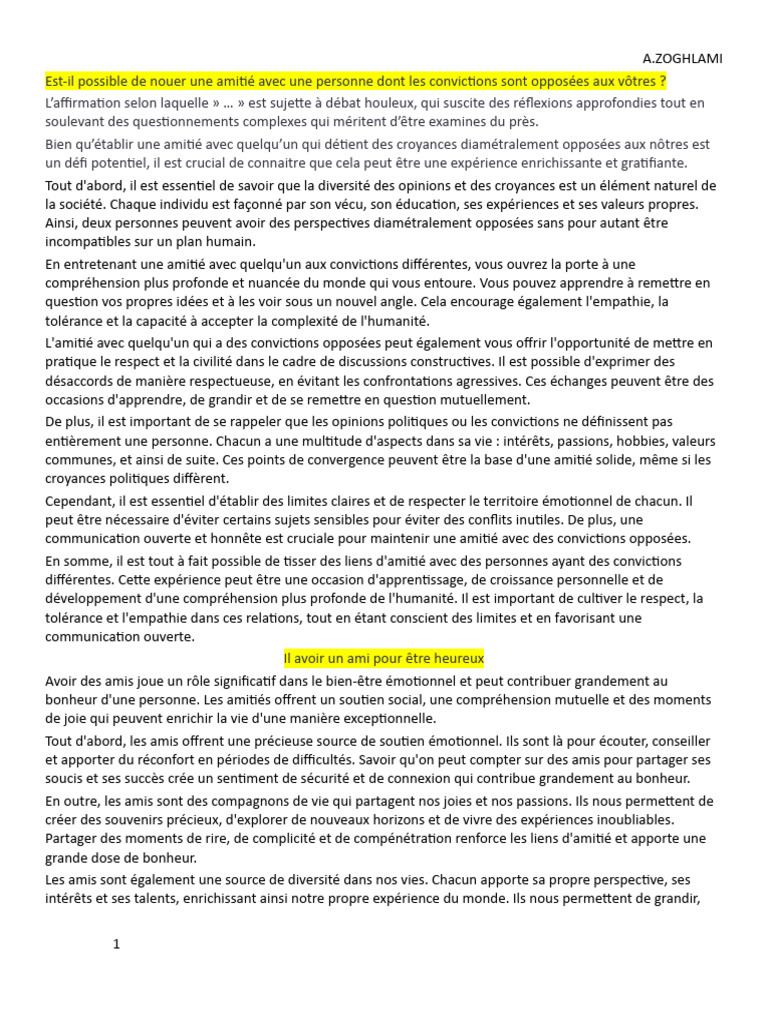 Amitiés et convictions opposées : un défi enrichissant | PDF ...