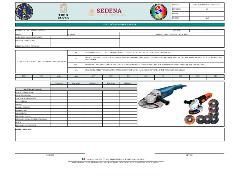 AIFA-SCO-SST CT-001 FO-014 Inspeccion de Esmeril Temporal | PDF AIFA-SCO-SST CT-001 FO-014 Inspeccion de Esmeril Temporal | PDF