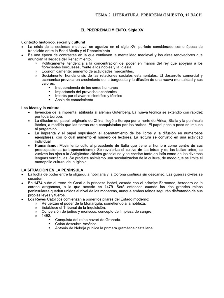 Tema 02. Prerrenacimiento. 1º Bach | PDF | Poesía | Edades medias