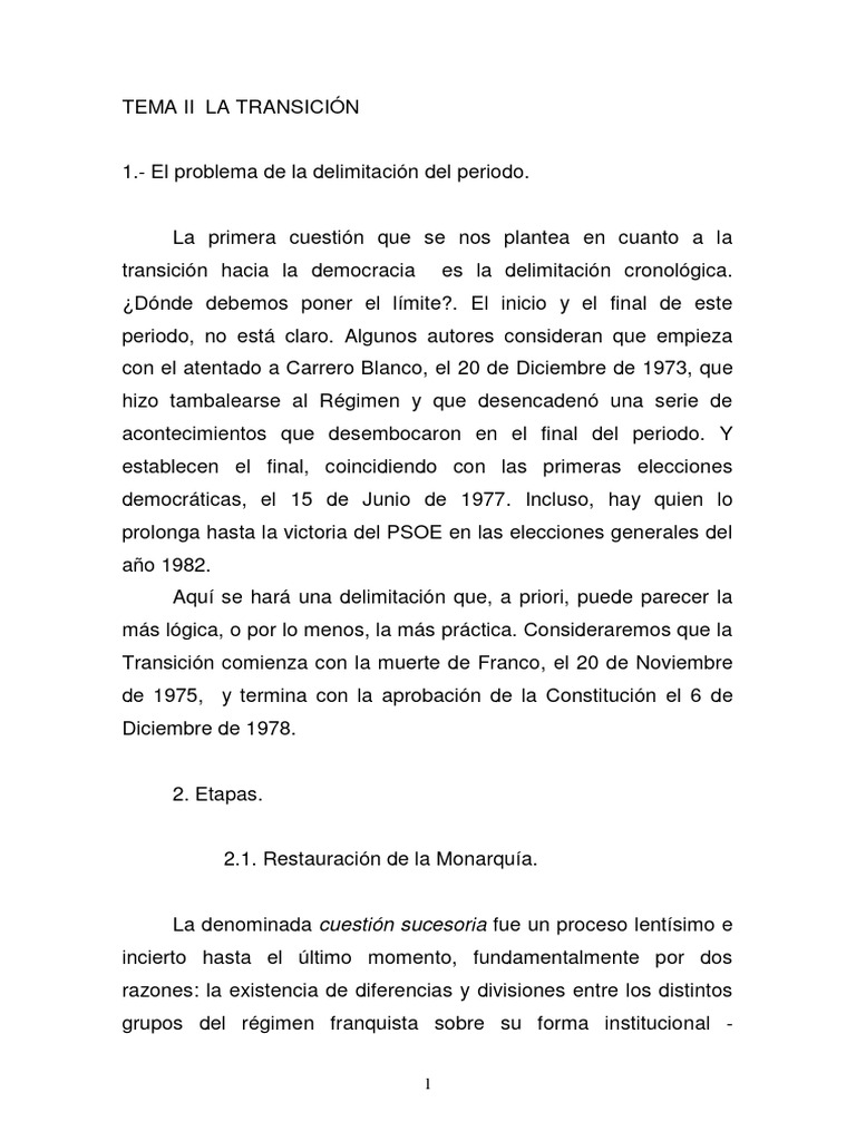 Tema Ii La Transición Pdf Francisco Franco España