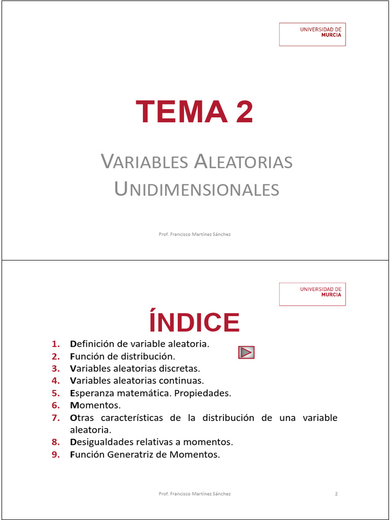 TEMA - 2 - Vvaa Uni | Descargar gratis PDF | Variable aleatoria | Diferencia
