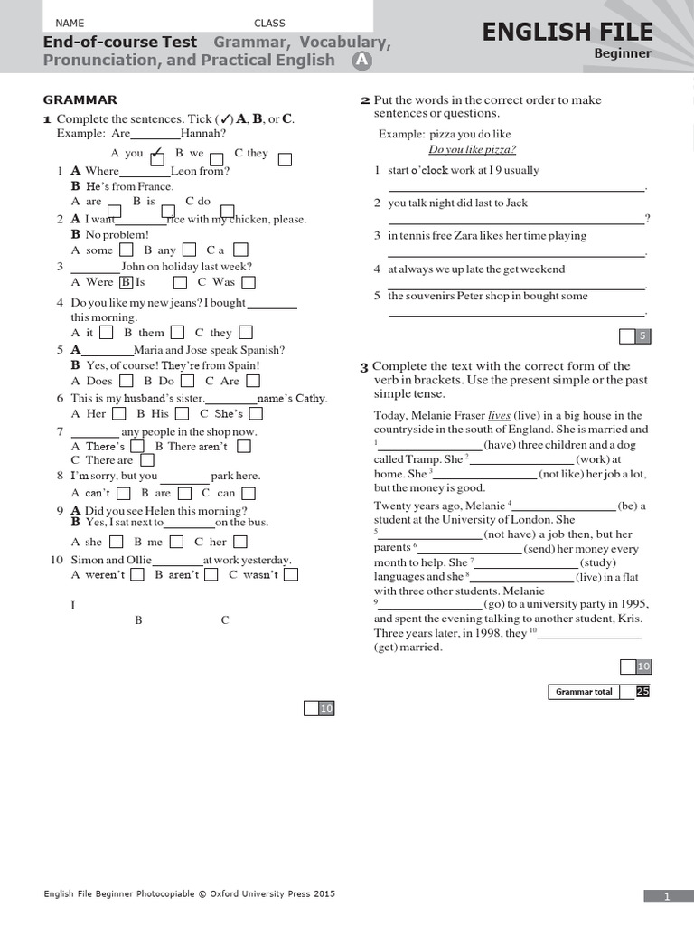 English File Beginner Test Answers | PDF | English Language