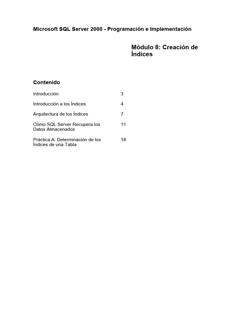Modulo8 - Diseno de Indices | Descargar gratis PDF | Servidor SQL de Microsoft | SQL
