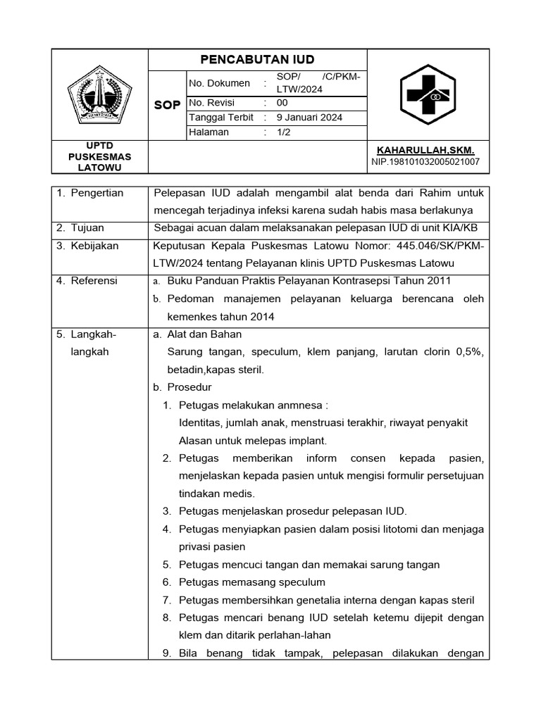 Sop Pelepasan Iud | PDF