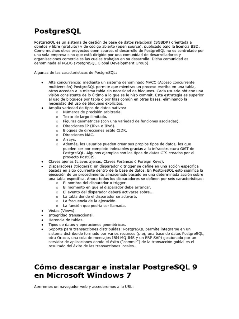 PostgreSQL GuiaInstalacion | PDF | Postgre Sql | Mi sql