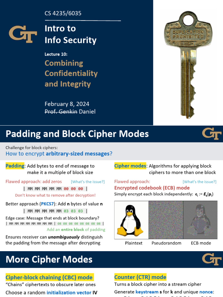 Lecture 10 Combining Confidentiality And Integrity Download Free Pdf Encryption Cryptography
