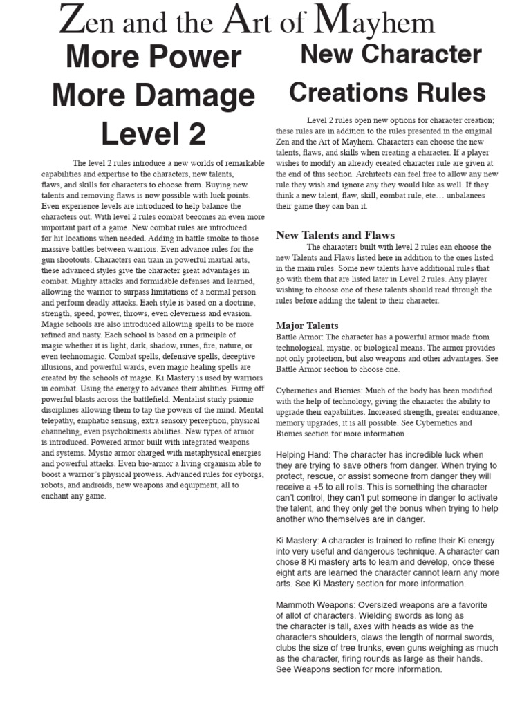 Zen & The Art of Mayhem Optional Rules | PDF | Armour | Knowledge