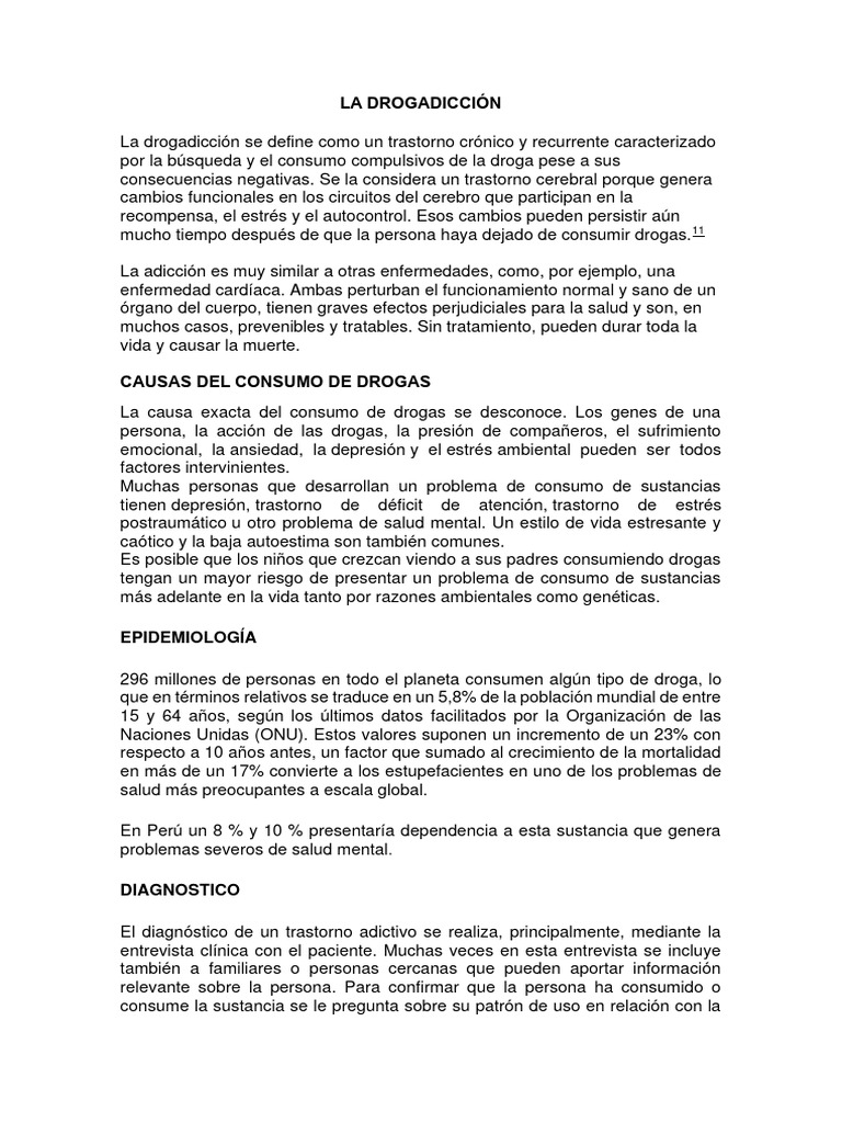 La Drogadicción | PDF | La dependencia de sustancias | Trastorno depresivo mayor
