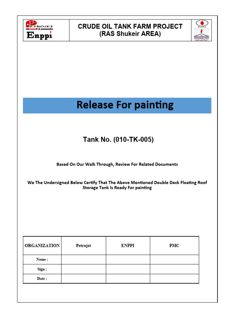 Crude Oil Tank Painting Certification | PDF | Technology & Engineering