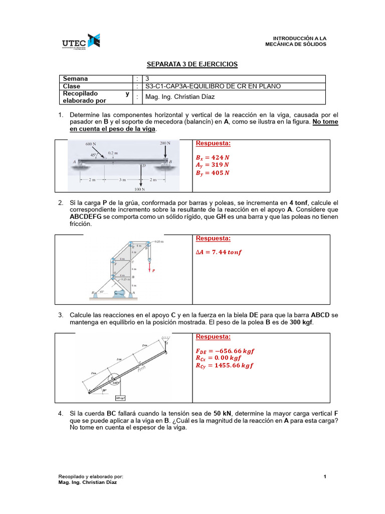 SEPARATA DE EJERCICIOS 3-S3-IMS | Descargar gratis PDF | Viga (Estructura) | Tensión (Física)