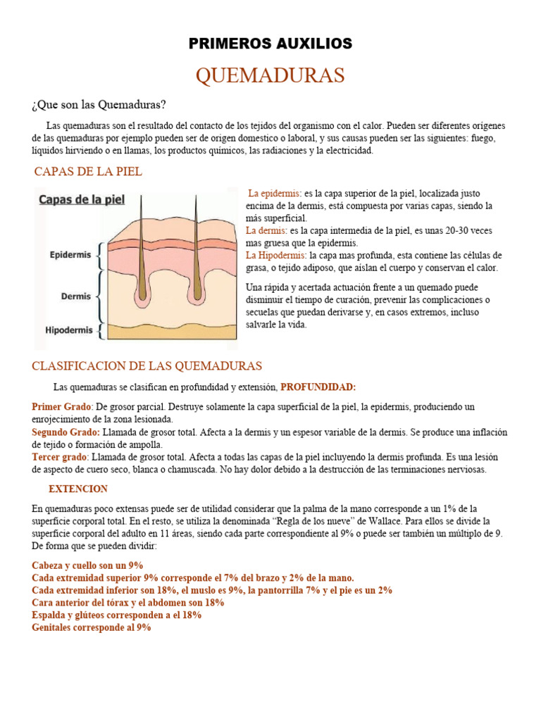 PRIMEROS AUXILIOS | PDF | Quemar | Piel