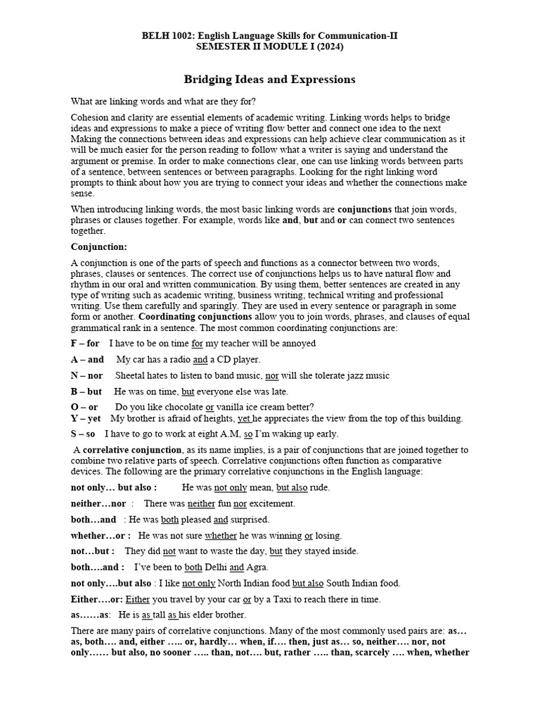 Bridging Ideas and Expressions | Download Free PDF | Word | Sentence ...