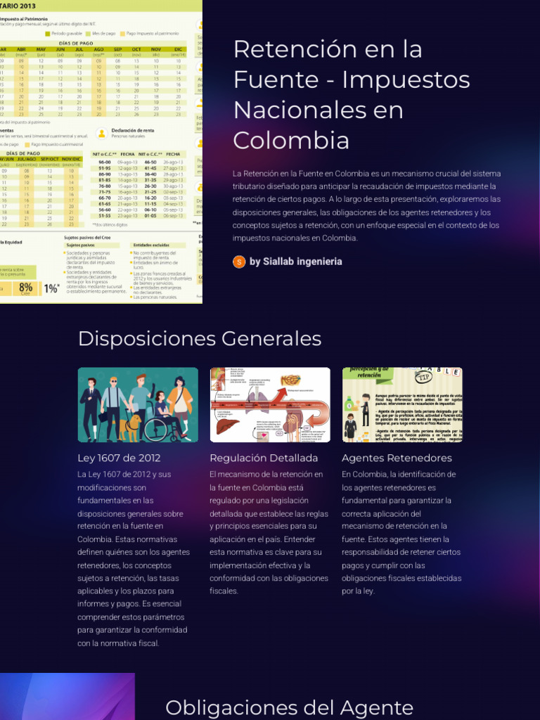 Inpuestos Naciinales en Colombia, Retenion en La Fuente | PDF | Impuestos | Colombia