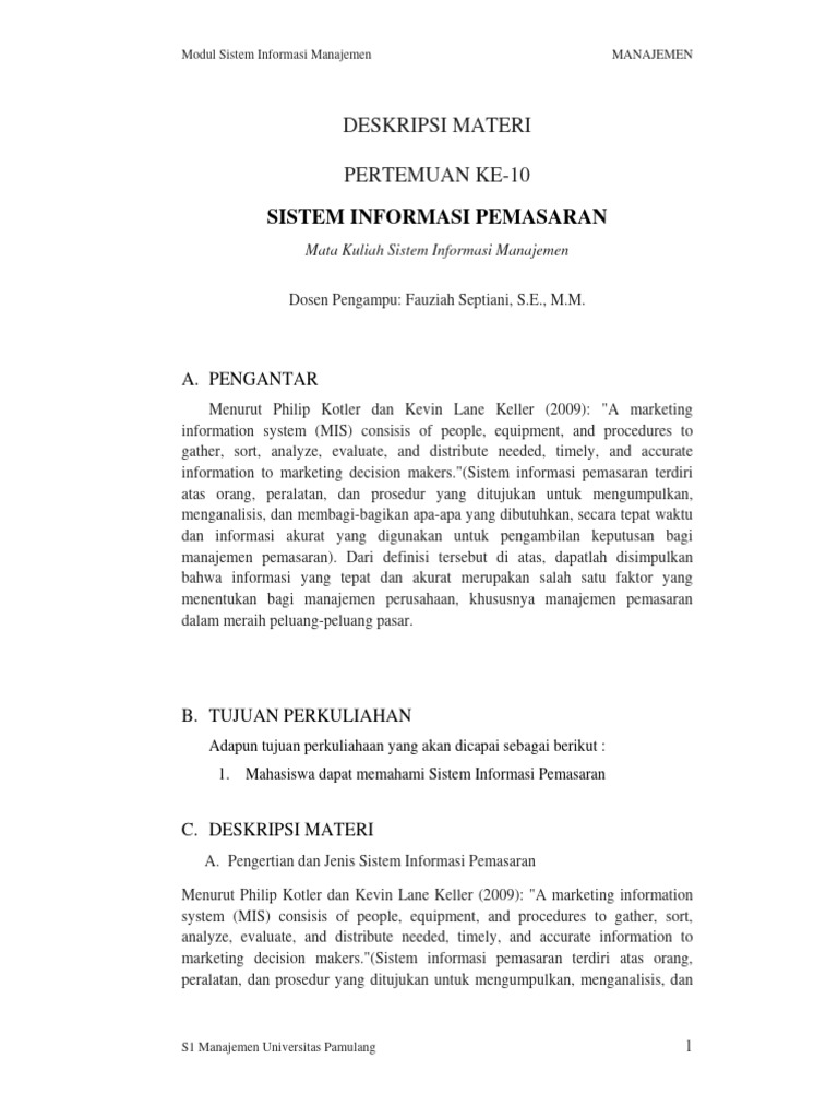 Materi Pertemuan Ke-10 Mata Kuliah SIM | PDF