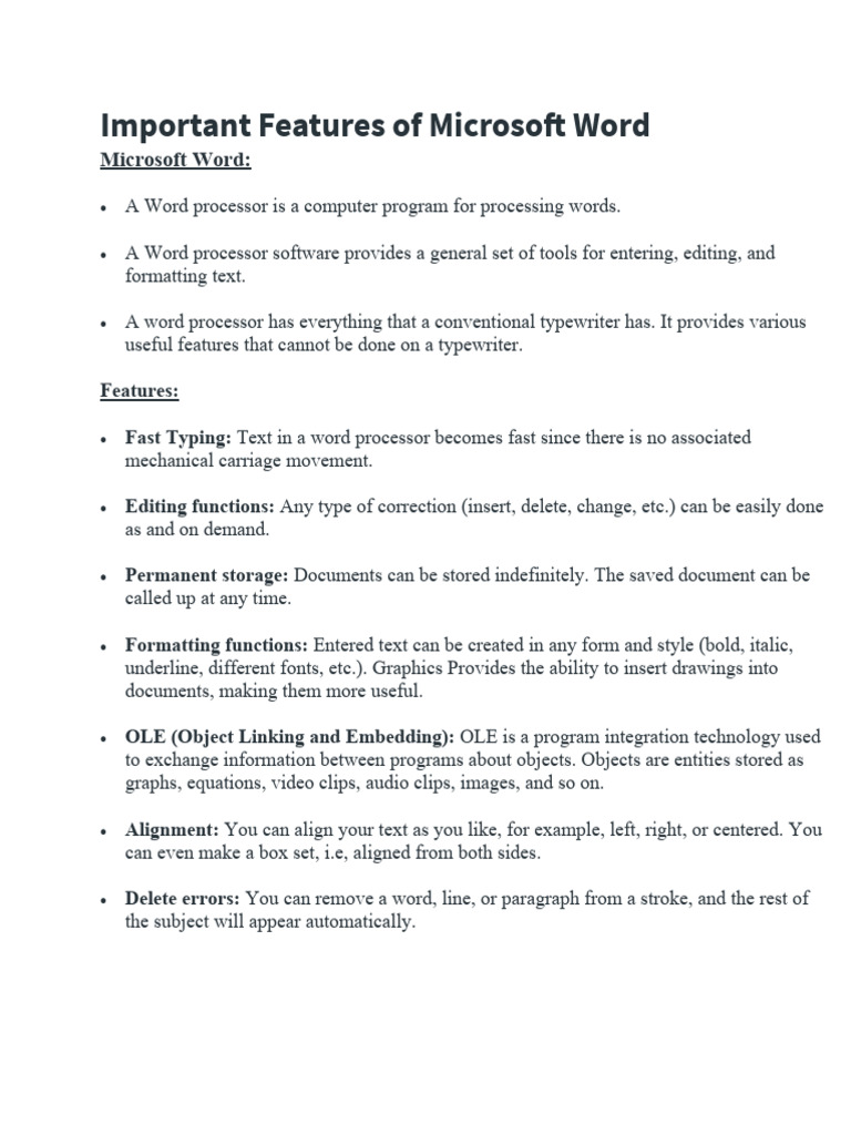 Important Features of Microsoft Word | PDF | Computer Keyboard ...