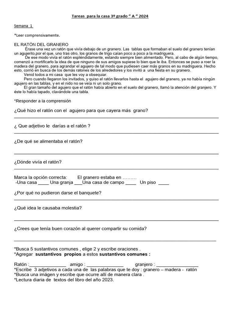 Tareas de Lectura para 3º Grado | PDF