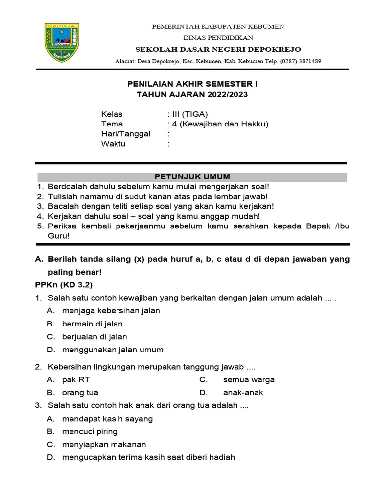 Soal Pas Kelas 3 Tema 4 | PDF