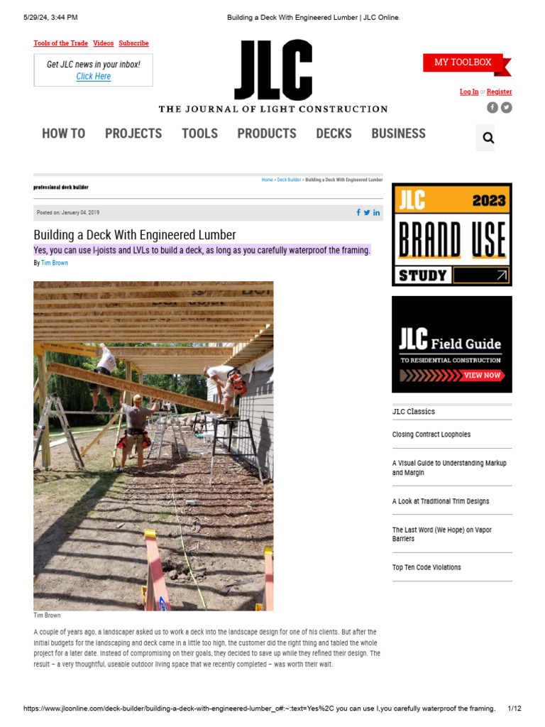 Building A Deck With Engineered Lumber Jlc Online Pdf Framing