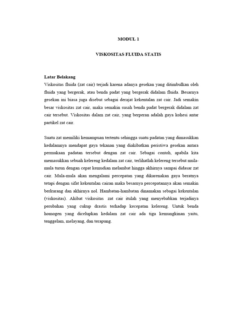 Viskositas Fluida Statis: Praktikum dan Analisis | PDF | Metode & Bahan Ajar
