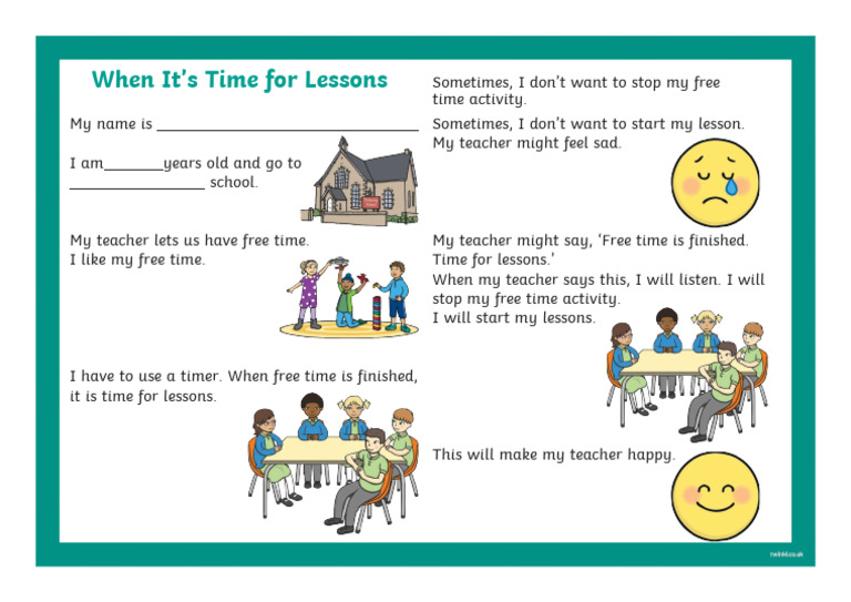 When It's Time For Lessons-Social Story | PDF