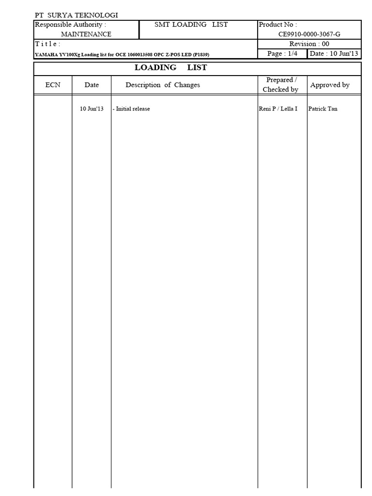 Loading List: Maintenance CE9910-0000-3067-G | PDF