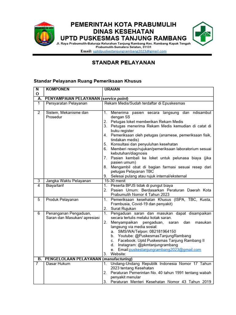 Standar Pelayanan Pemeriksaan Khusus, Program TB, Kusta, Frambusia Sesuai 14 Indikator | PDF