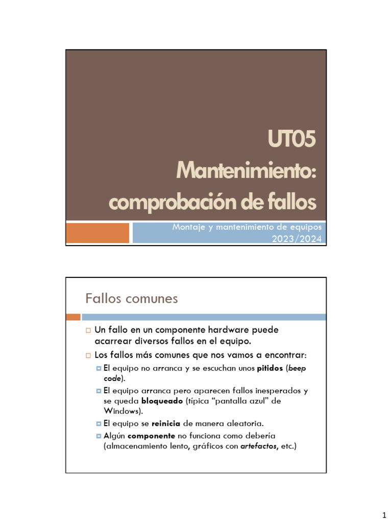 UT05 Mantenimiento y Comprobación de Fallos | PDF | Hardware de la computadora | Arranque