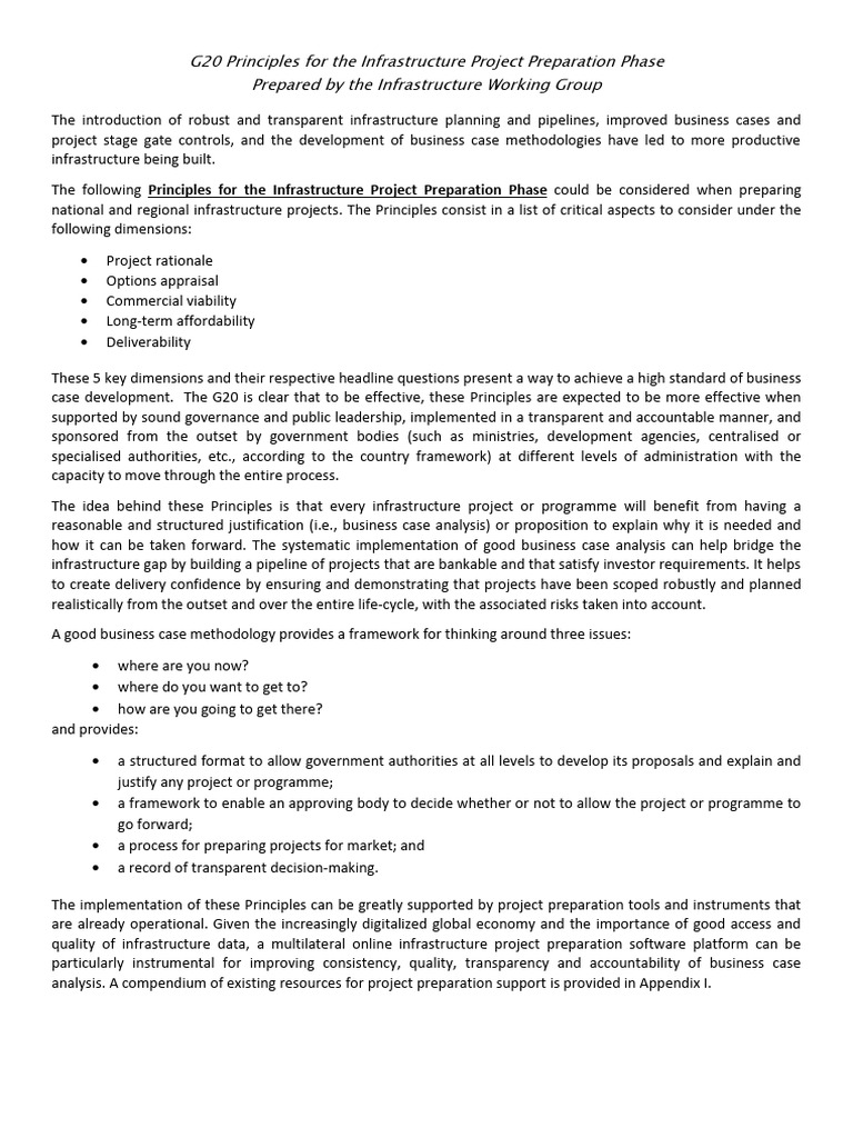 g20 Principles For The Infrastructure Project Preparation Phase g20 Iwg ...