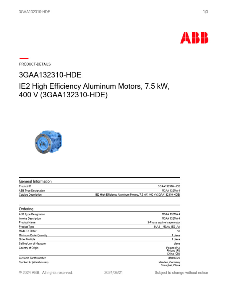 Abb Motor | PDF | Electric Motor | Alternating Current