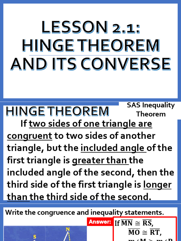Q4 L2.1 Hinge and Converse | PDF | Euclidean Plane Geometry | Triangle Geometry