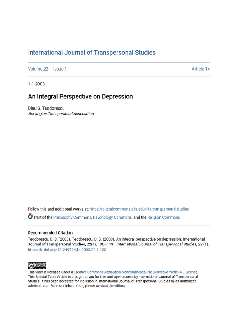 An Integral Perspective On Depression | PDF | Psychotherapy | Major ...