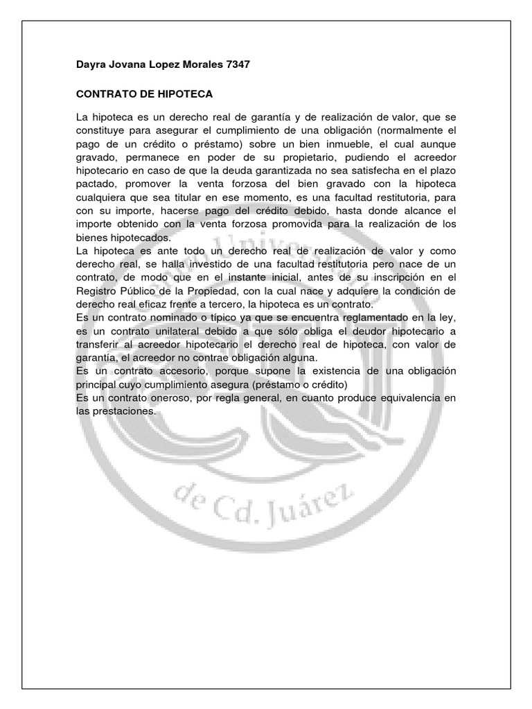 Contrato de Hipoteca: Definición y Proceso | PDF | Ley de hipotecas | Pagos