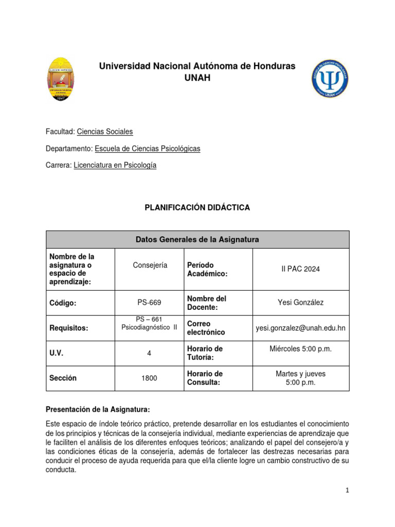 II PAC 2024 Planificación PS669 Consejeria yesi_gonzalez | Descargar gratis PDF | Evaluación ...