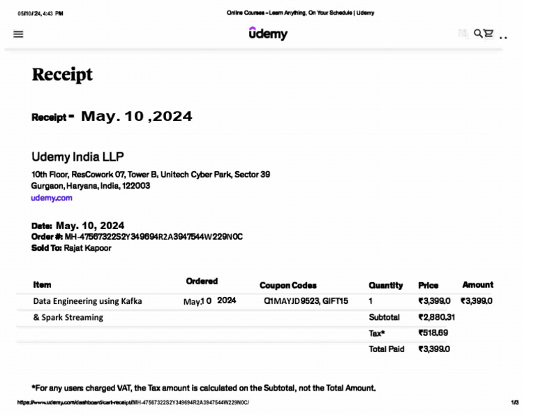 Udemy Receipt - 3 - May'24 | PDF