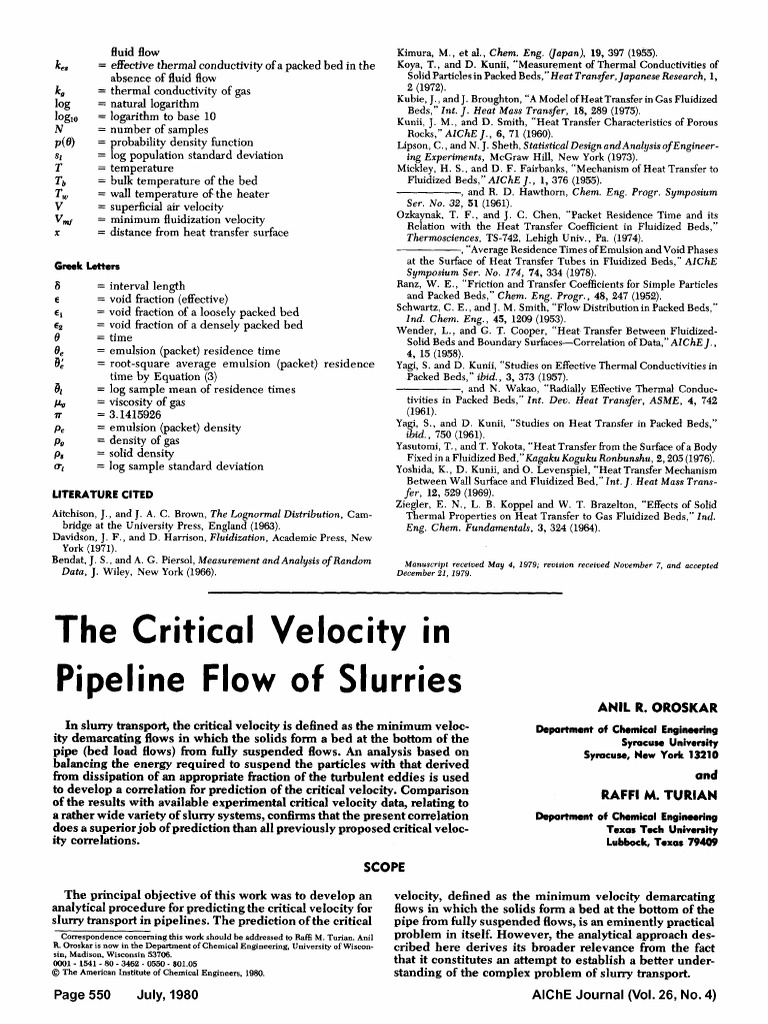The Critical Velocity in Pipeline Flow o | PDF | Turbulence | Fluid ...