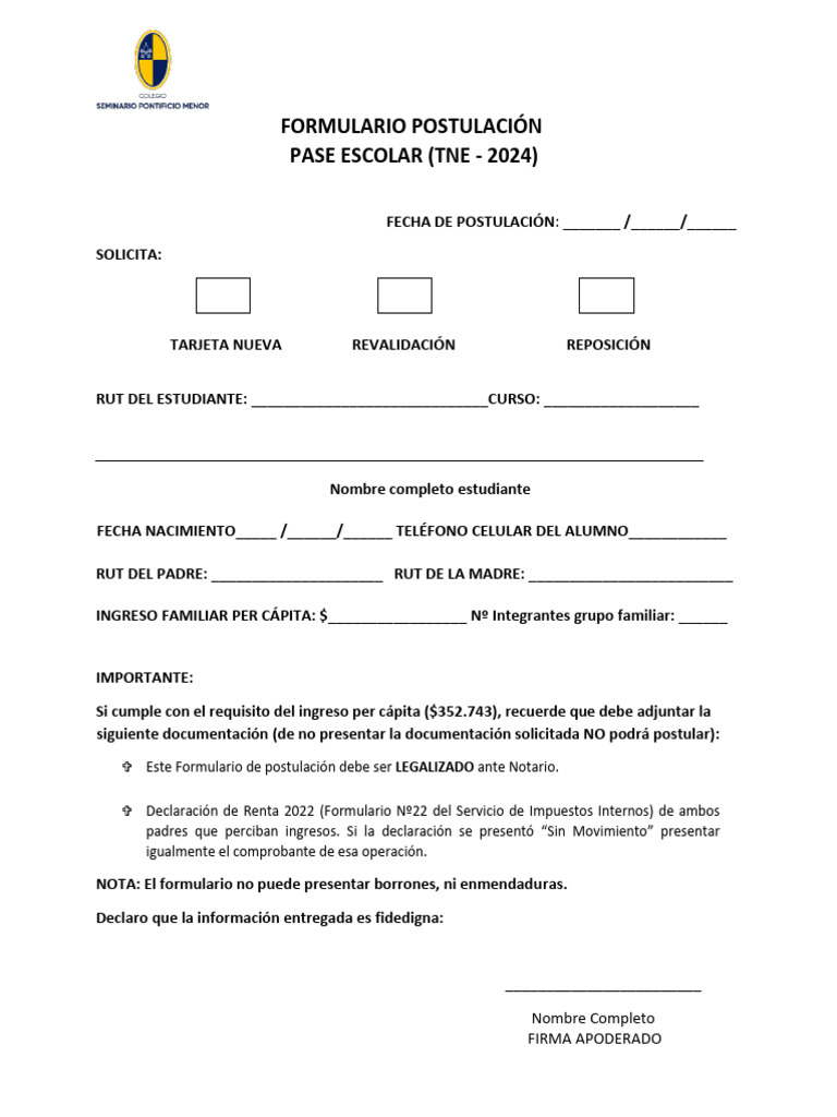 Formulario TNE 2024 | PDF