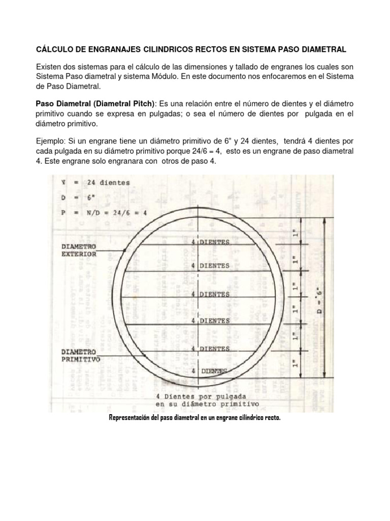 Cálculo de Engranajes: Paso Diametral | PDF | Engranaje | Geometría ...