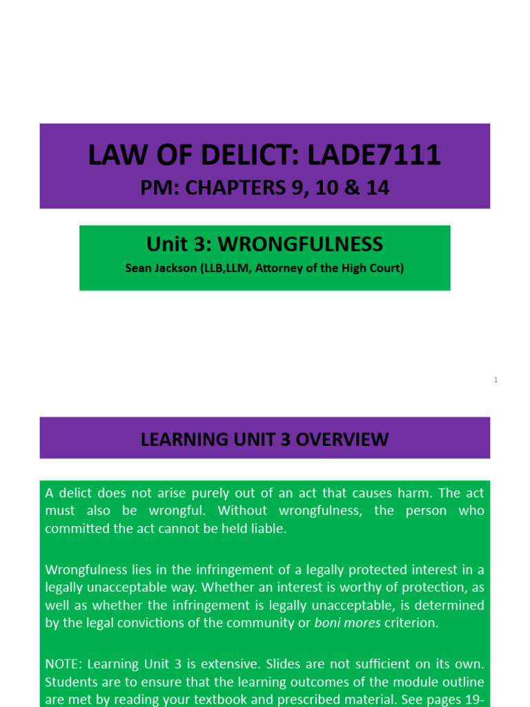 Lade 7111 Unit 3 Wrongfulness | PDF | Negligence | Duty Of Care