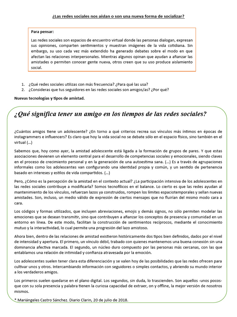 Las Redes Sociales Nos Aíslan o Son Una Nueva Forma de Socializar | PDF ...