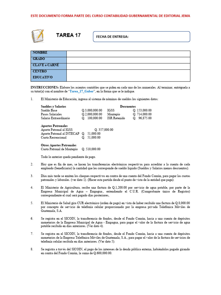 Tarea 17 Guber | Descargar gratis PDF | Salario | Factura