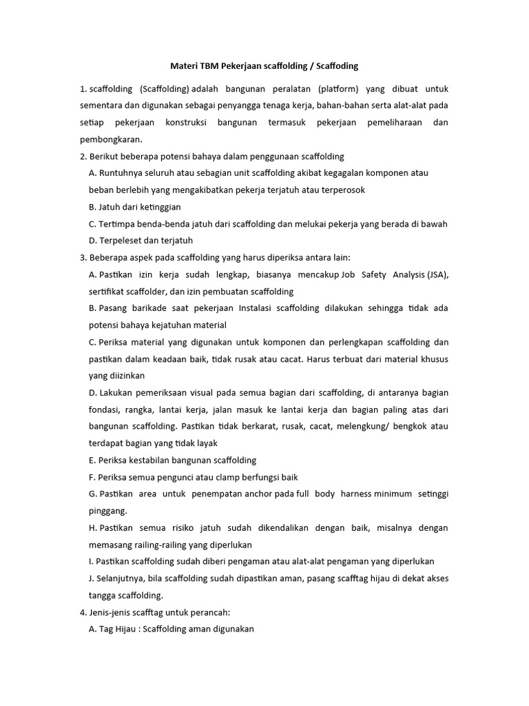 Materi TBM Pekerjaan Scaffolding | PDF | Teknologi & Rekayasa