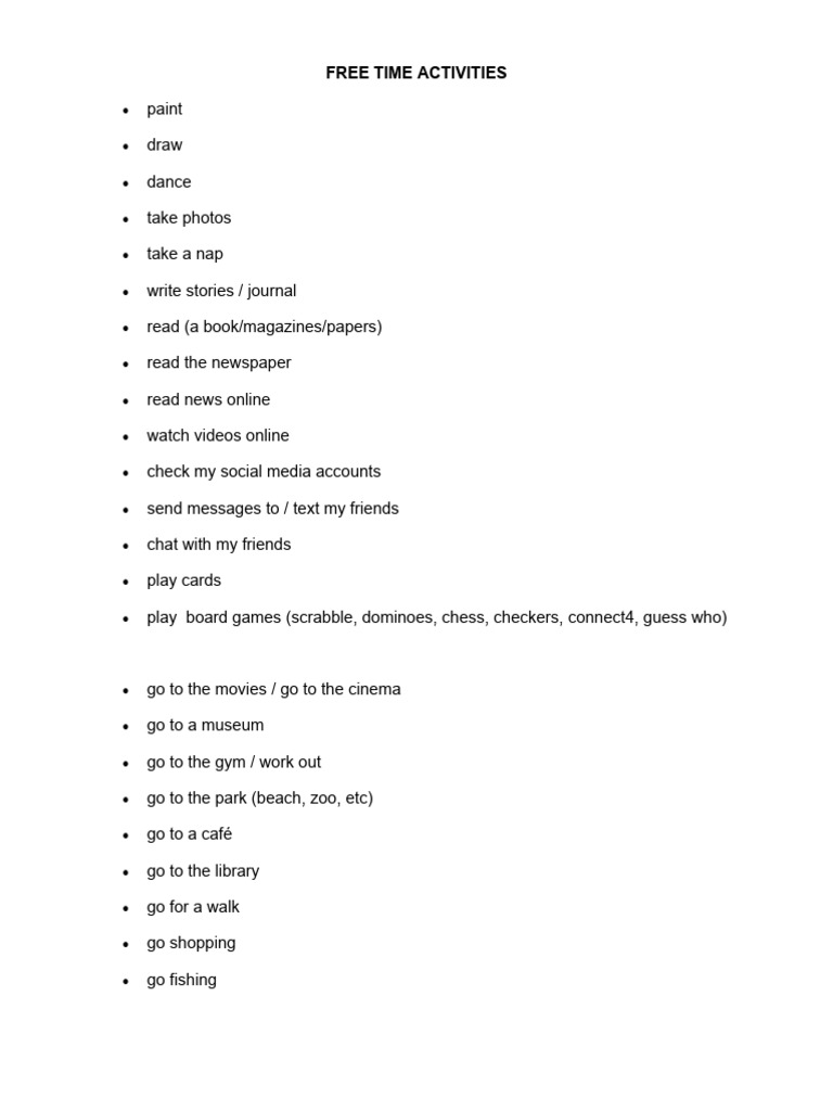 Free Time Activities | PDF | Art | General Fiction