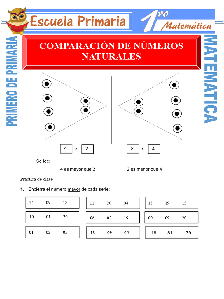 Comparación de Números Naturales para Primero de Primaria | PDF