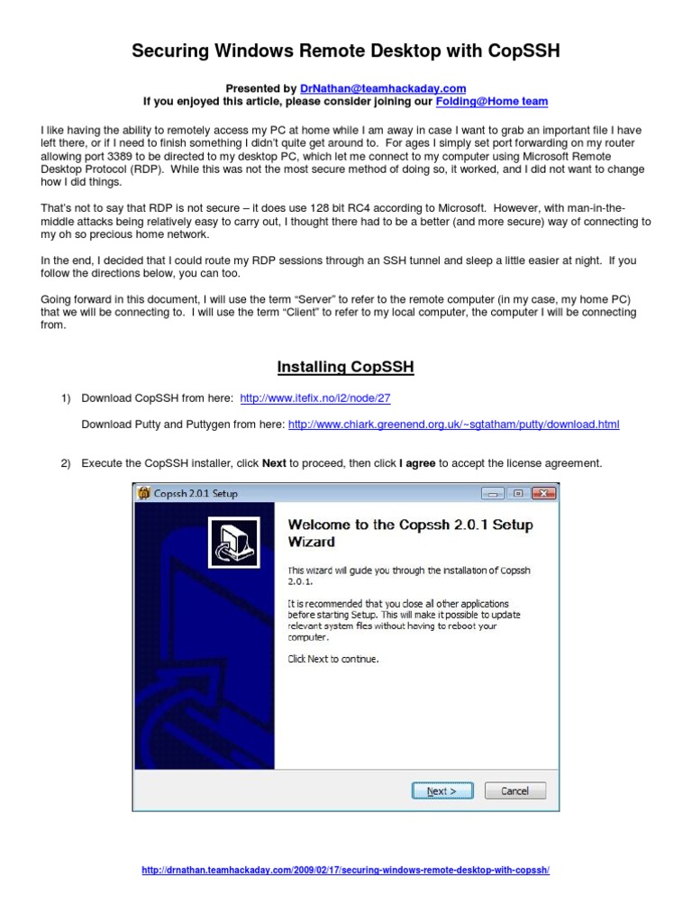 Securing Windows Remote Desktop With CopSSH | PDF | Secure Shell | Port (Computer Networking)