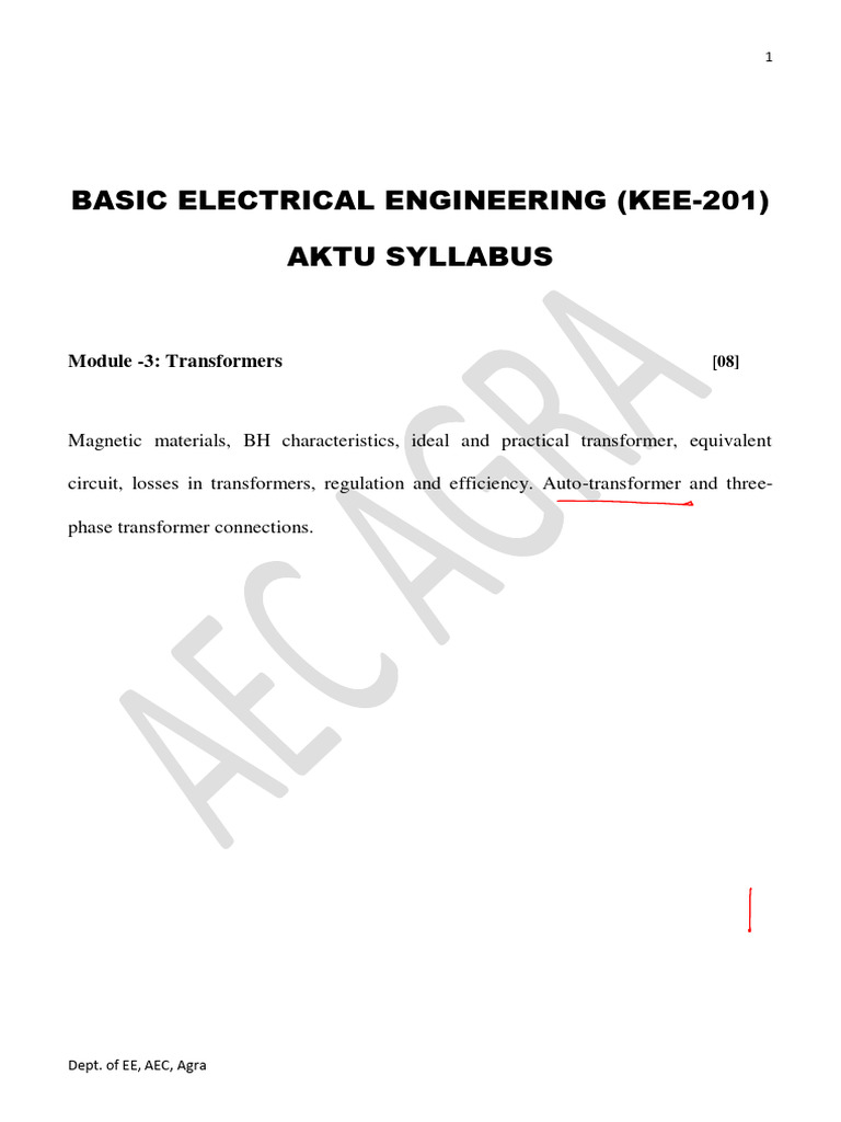 Basic Electrical Engg (KEE-101T) Unit-III - EDITED | PDF | Transformer ... Basic Electrical Engg (KEE-101T) Unit-III - EDITED | PDF | Transformer ...