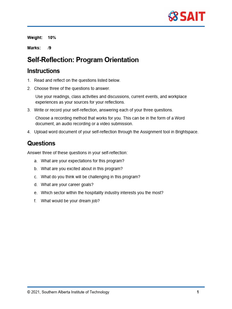 Self-Reflection for Program Orientation | PDF | Behavioural Sciences ...