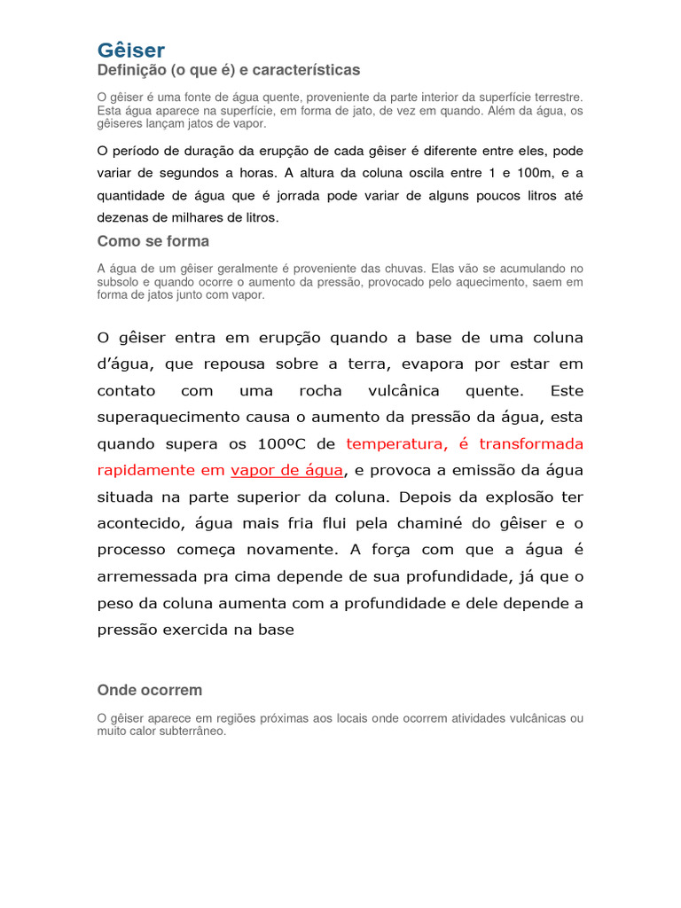 Gêiser | PDF | Água | Vulcão