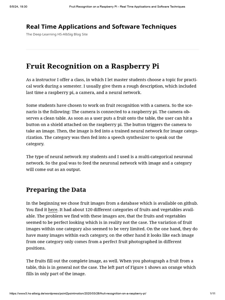 Fruit Recognition On A Raspberry Pi - Real Time Applications and Software Techniques | PDF ...