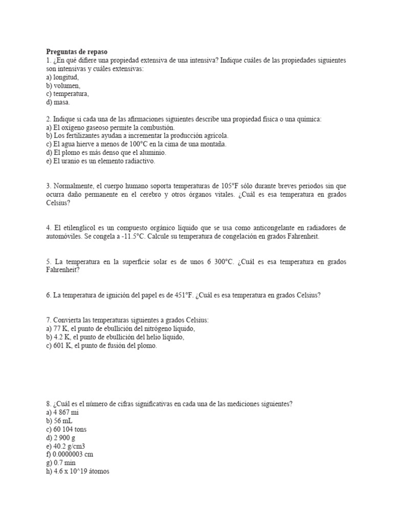Preguntas de repaso | PDF | Mercurio (Elemento) | Densidad